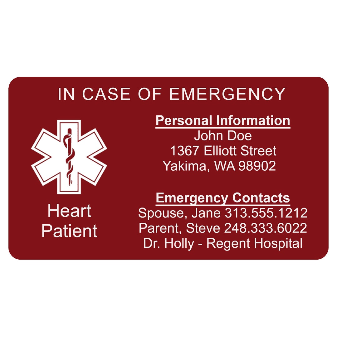 Medical Alert ID Wallet Card - Laser Engraved Anodized Aluminum Card ...