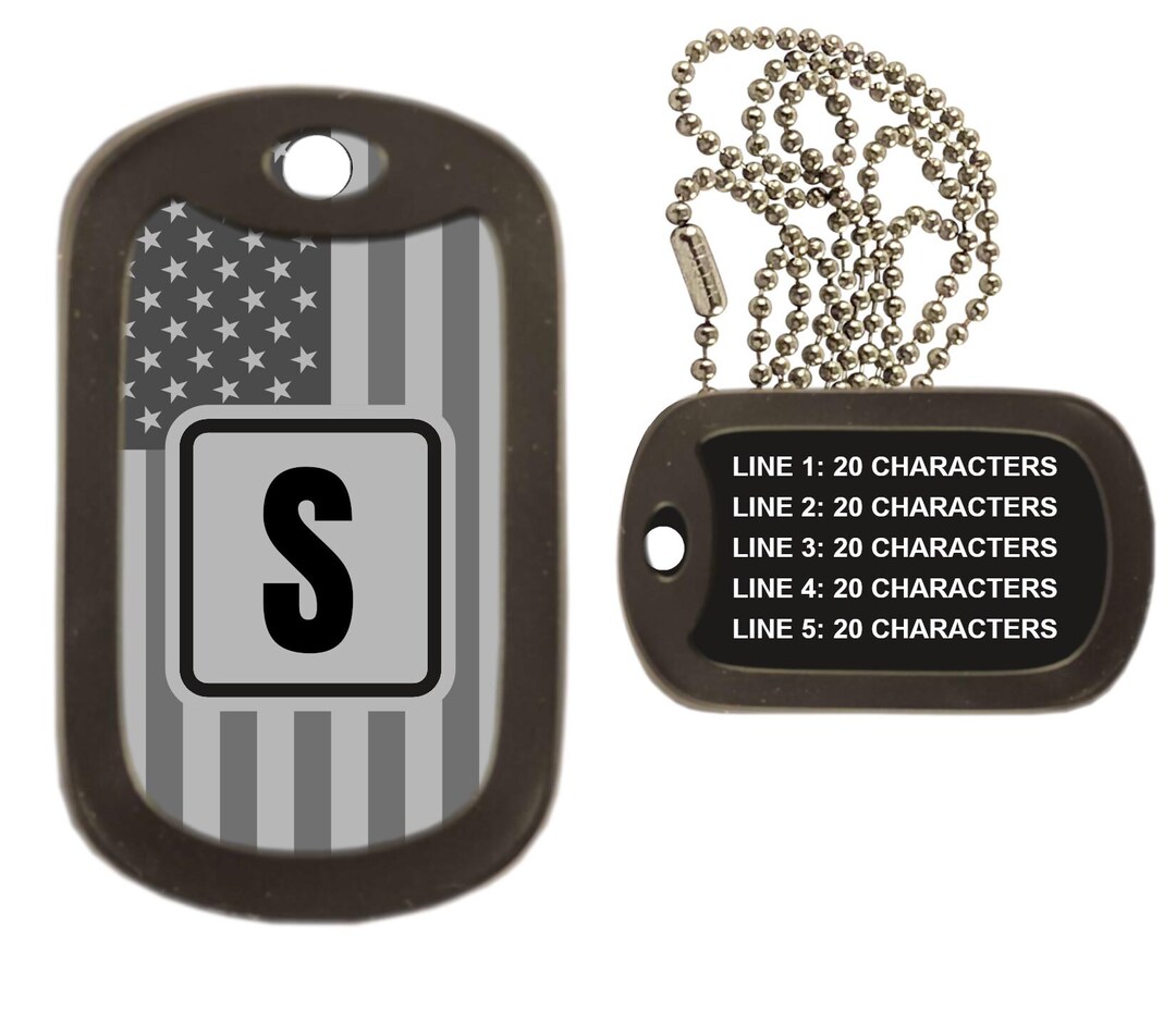 American Flag W Initials Dog Tag Necklace - Custom Engraved Military ...