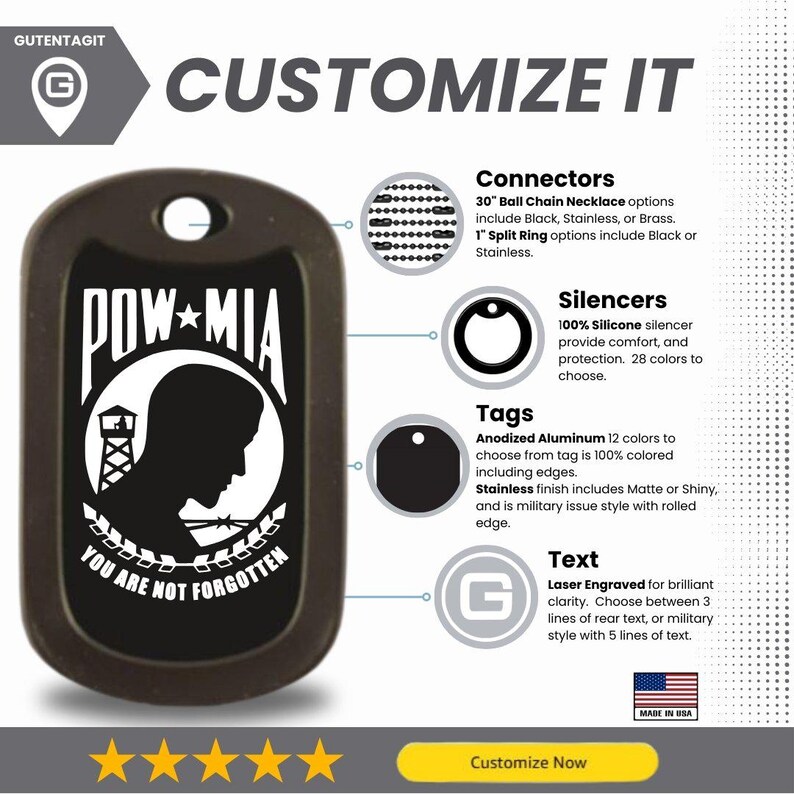 POW MIA Dog Tag Necklace - Custom Engraved Military Dog Tag Necklace ...