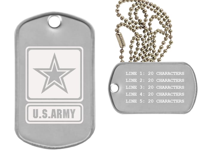Army Dog Tag Necklace - Custom Engraved Military Style Dog Tag - Choose ...