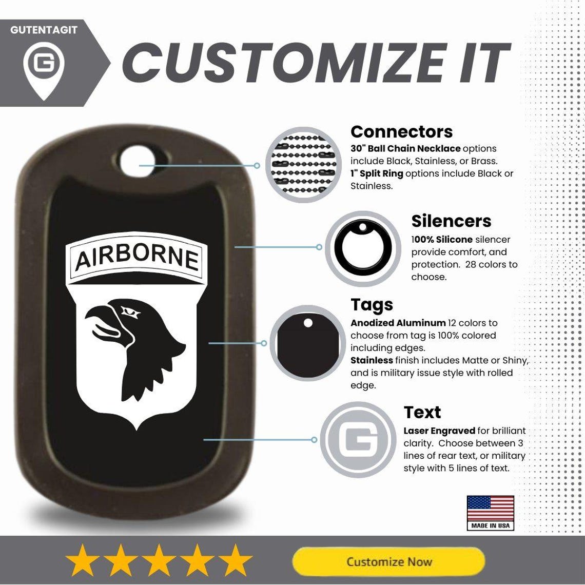 101st Airborne Dog Tag Necklace - Custom Engraved Military Style Dog ...