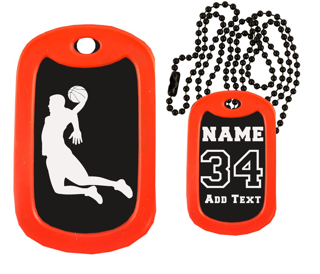 Basketball Dog Tag Necklace - Custom Engraved Dog Tag Necklace - Choose ...