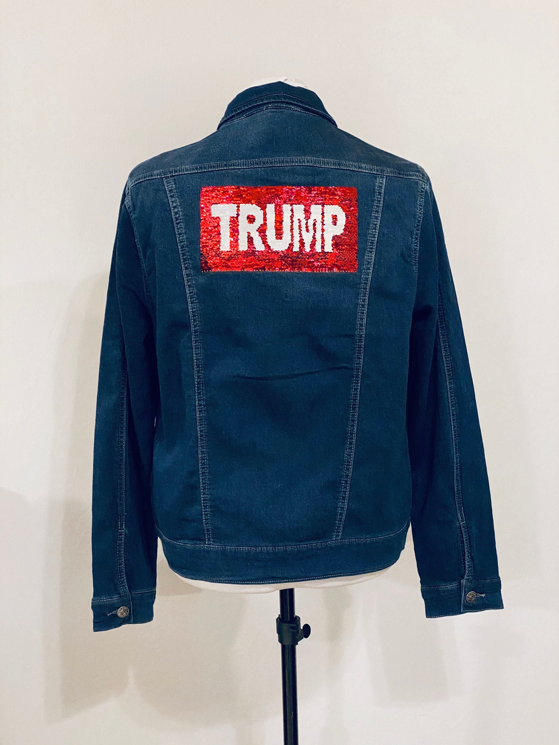 Trump Sequins Denim Jacket Flips From TRUMP to Flag - Etsy