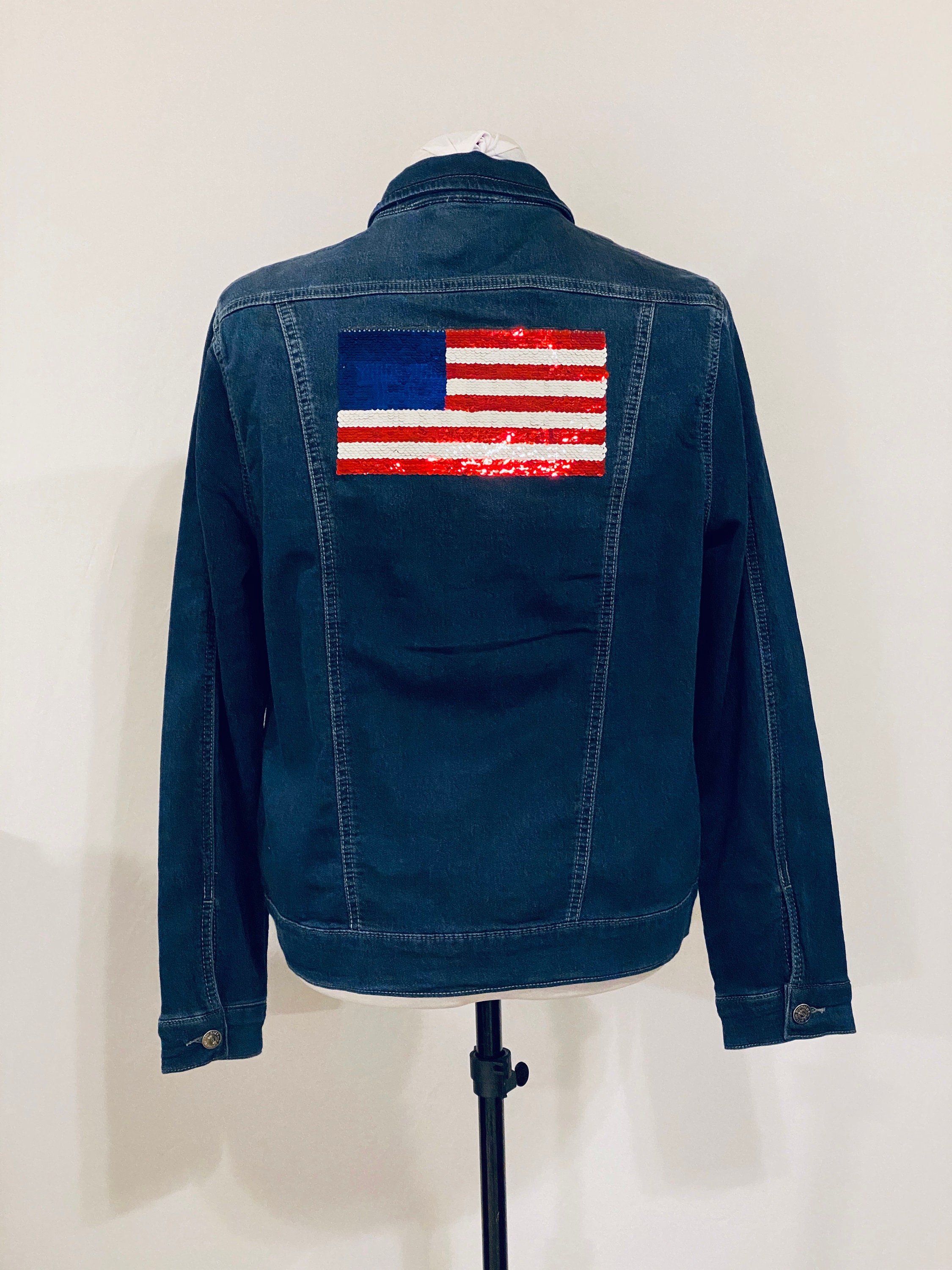 Trump Sequins Denim Jacket Flips From TRUMP to Flag - Etsy