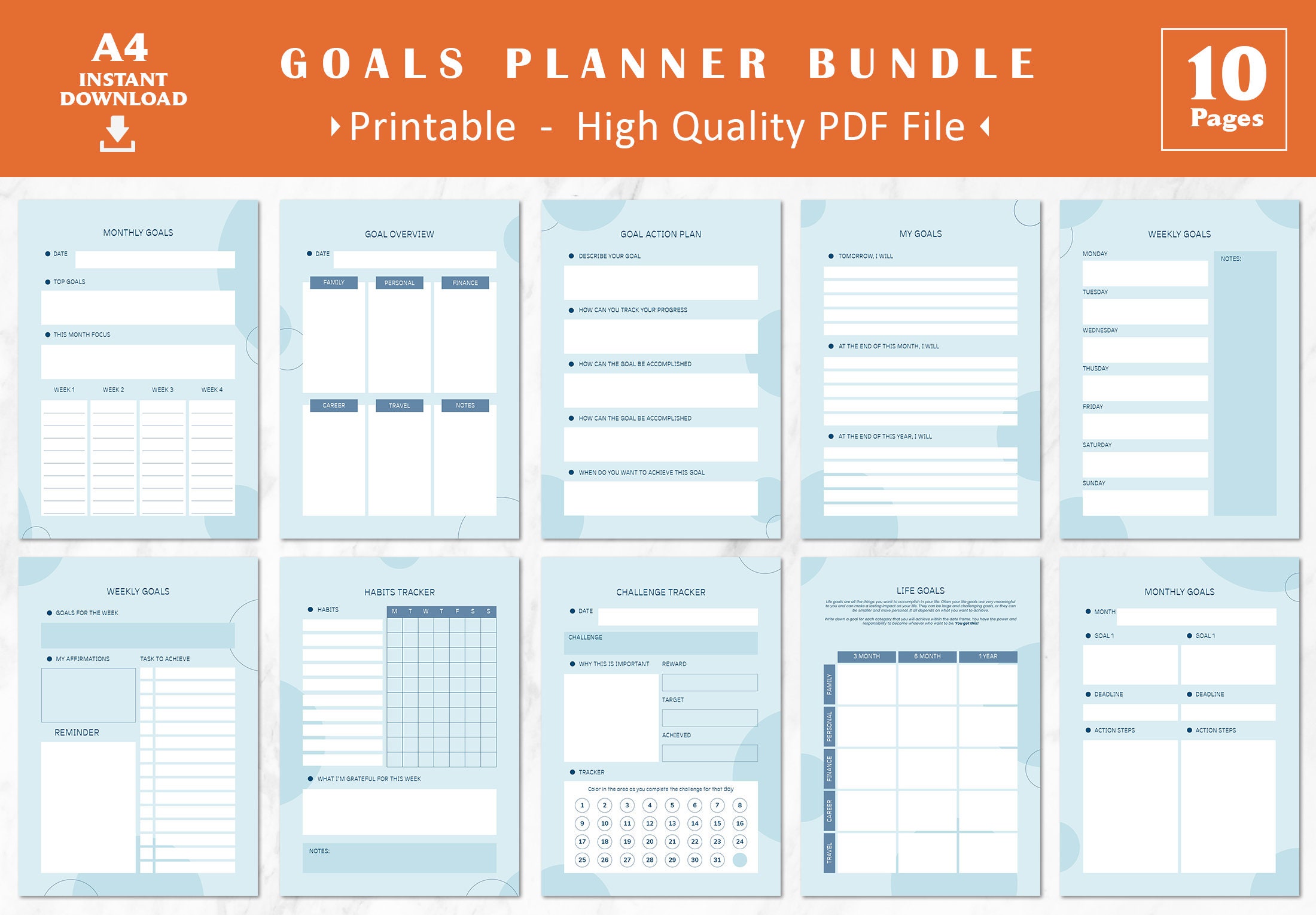 Printable Goal Planner Bundle Goal Tracker Habits - Etsy