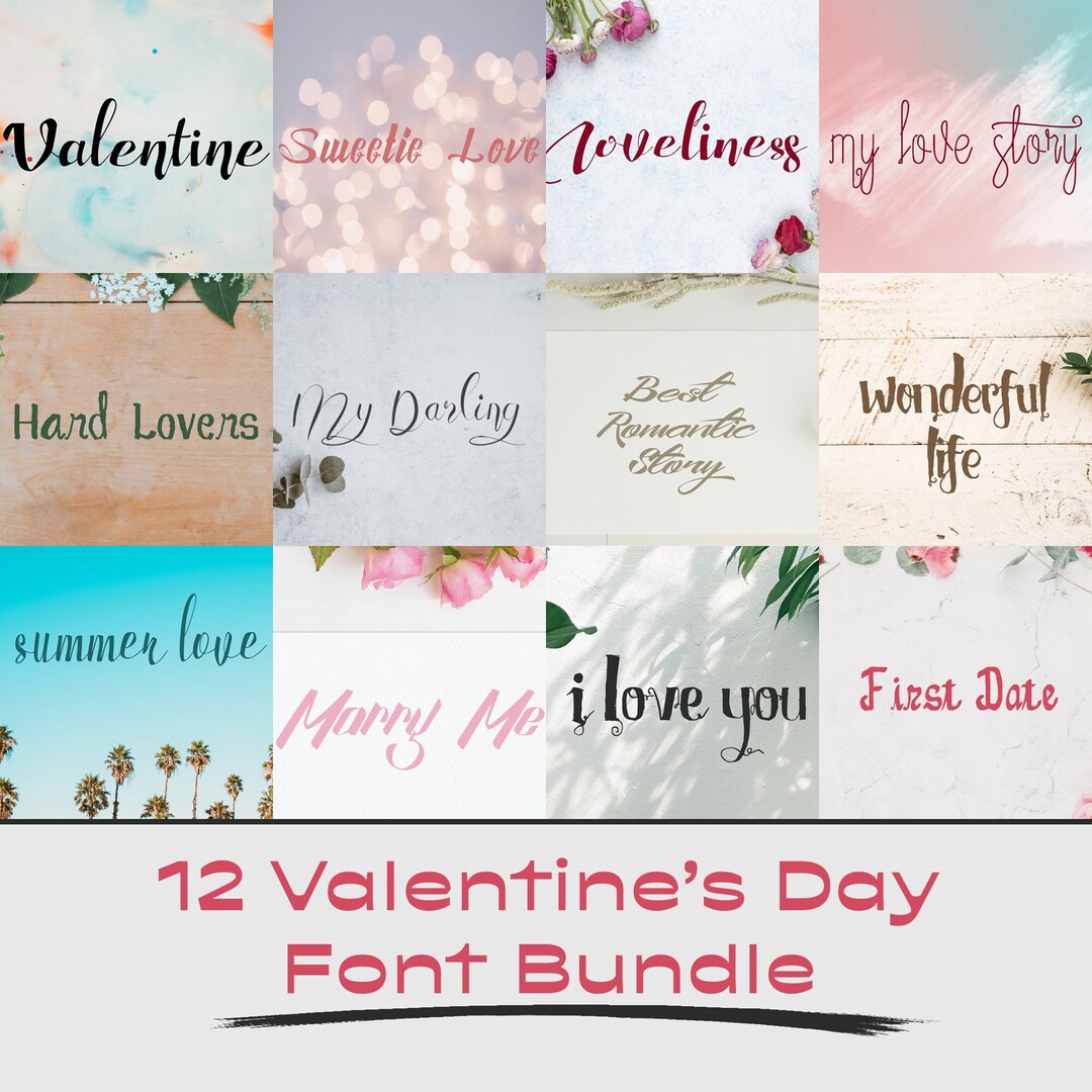 12 Valentine's Day Font Bundle, Premium Fonts, Digital Font, Otf ...