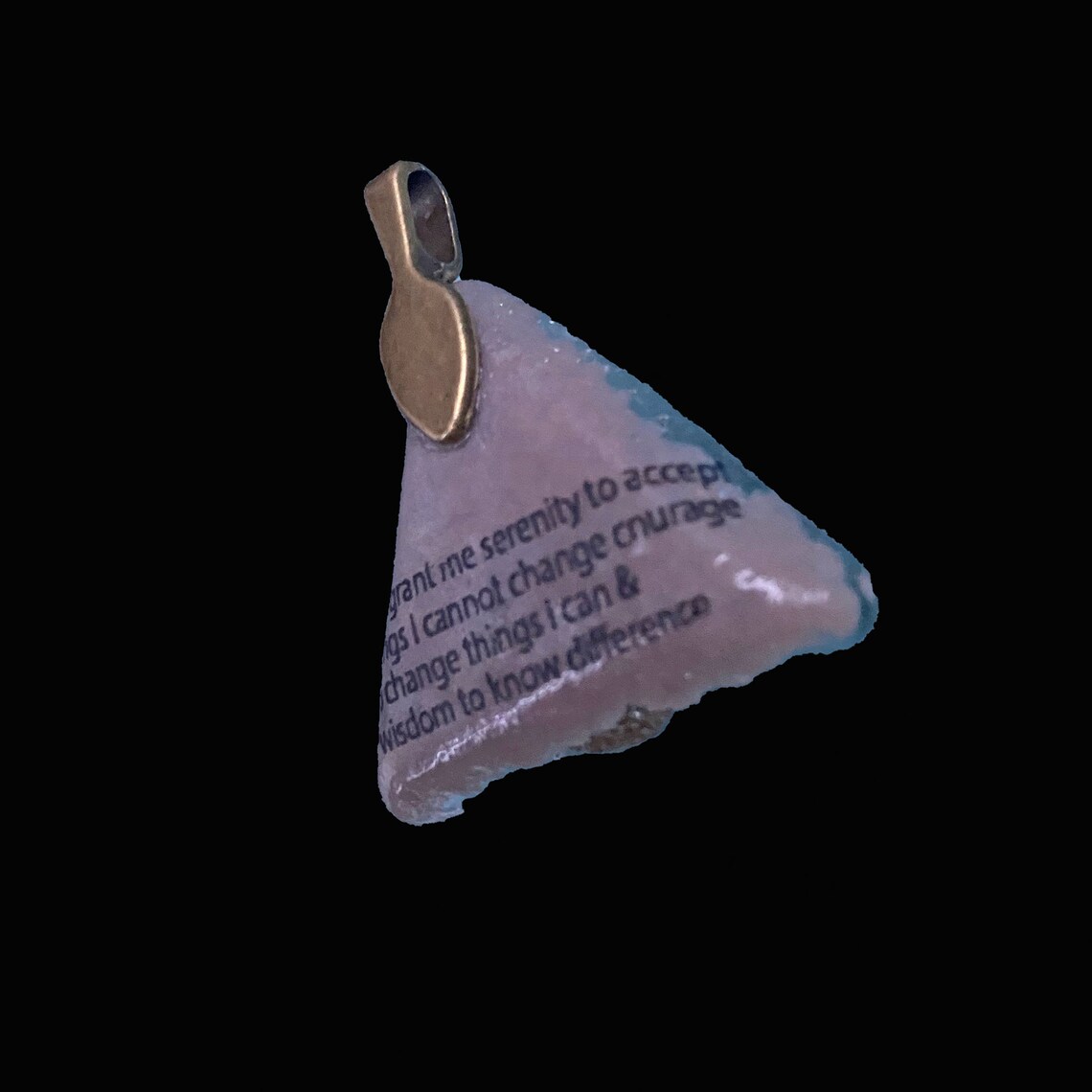 Taupe and 23k Gold Glass Triangle Pendant With Serenity Prayer on Back ...