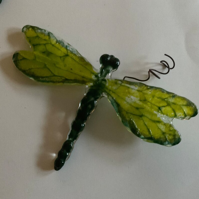 6 Green Glass Dragonfly With Copper Hanger Sun Catcher - Etsy
