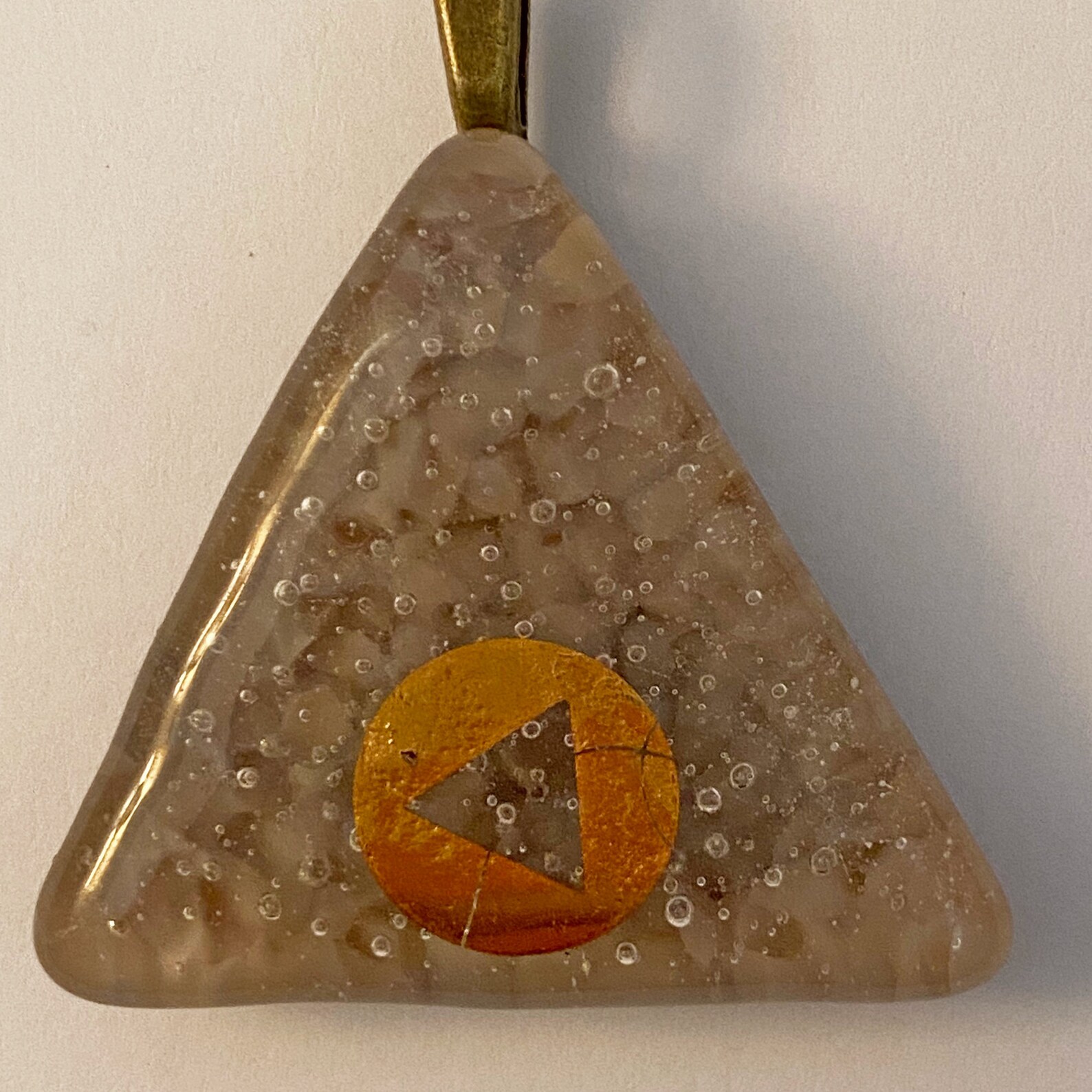 Taupe and 23k Gold Glass Triangle Pendant With Serenity Prayer on Back ...