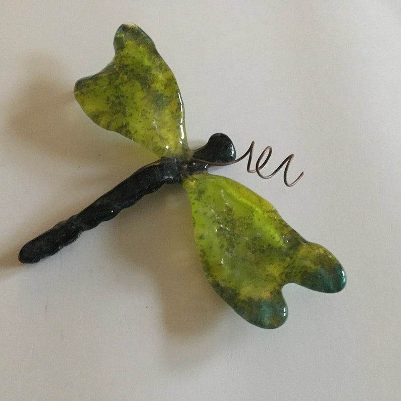 6 Green Glass Dragonfly With Copper Hanger Sun Catcher - Etsy