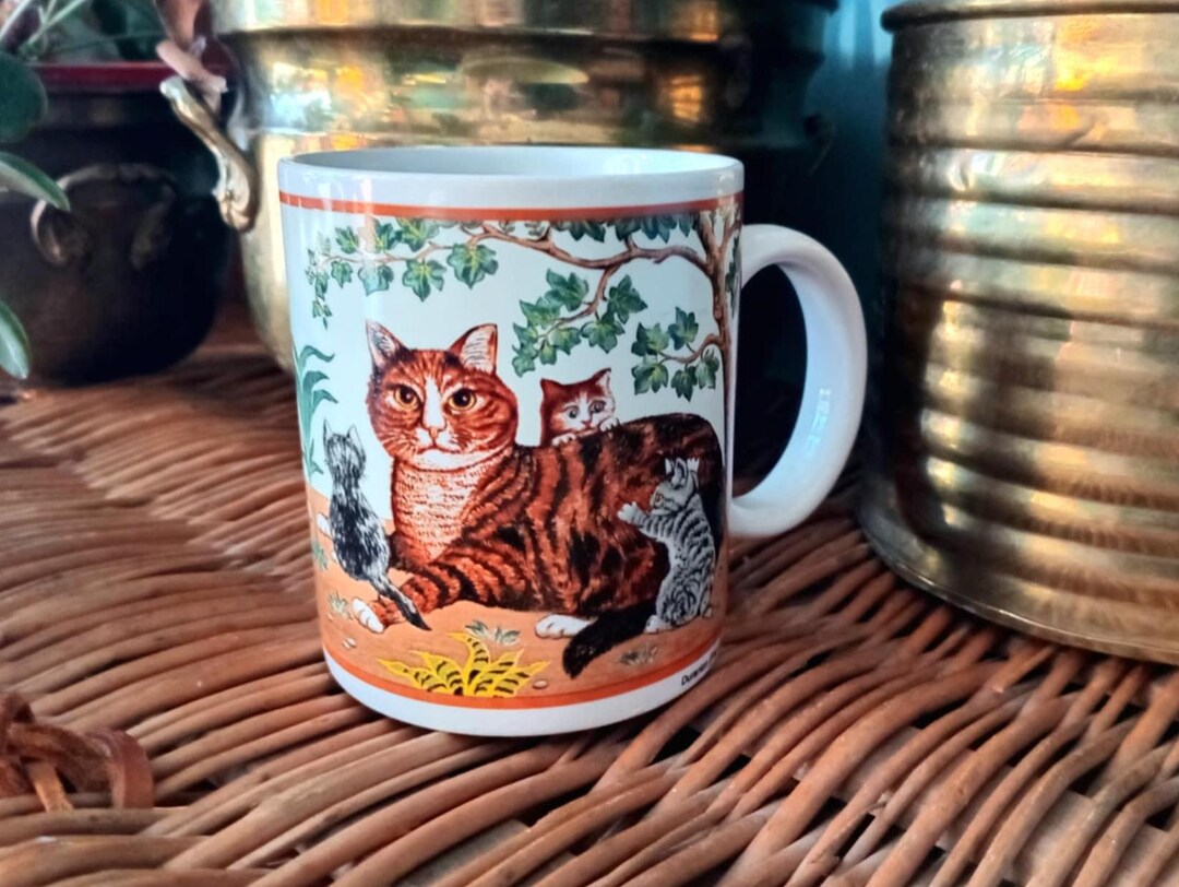 Vintage Cat Kittens Coffee Mug, Unicef, Duranton, France, Tabby, Orange ...