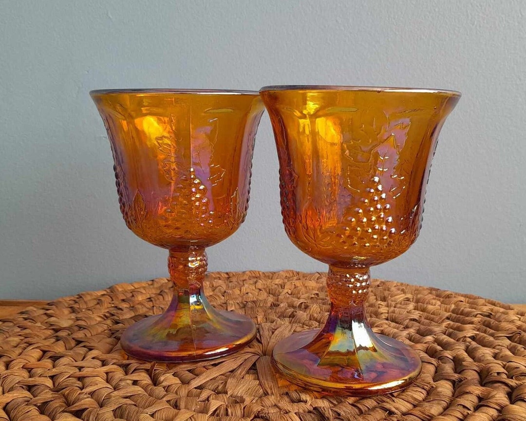 Indiana Carnival Glass Goblets, Amber Grapes, Set of Two 2 Vintage ...