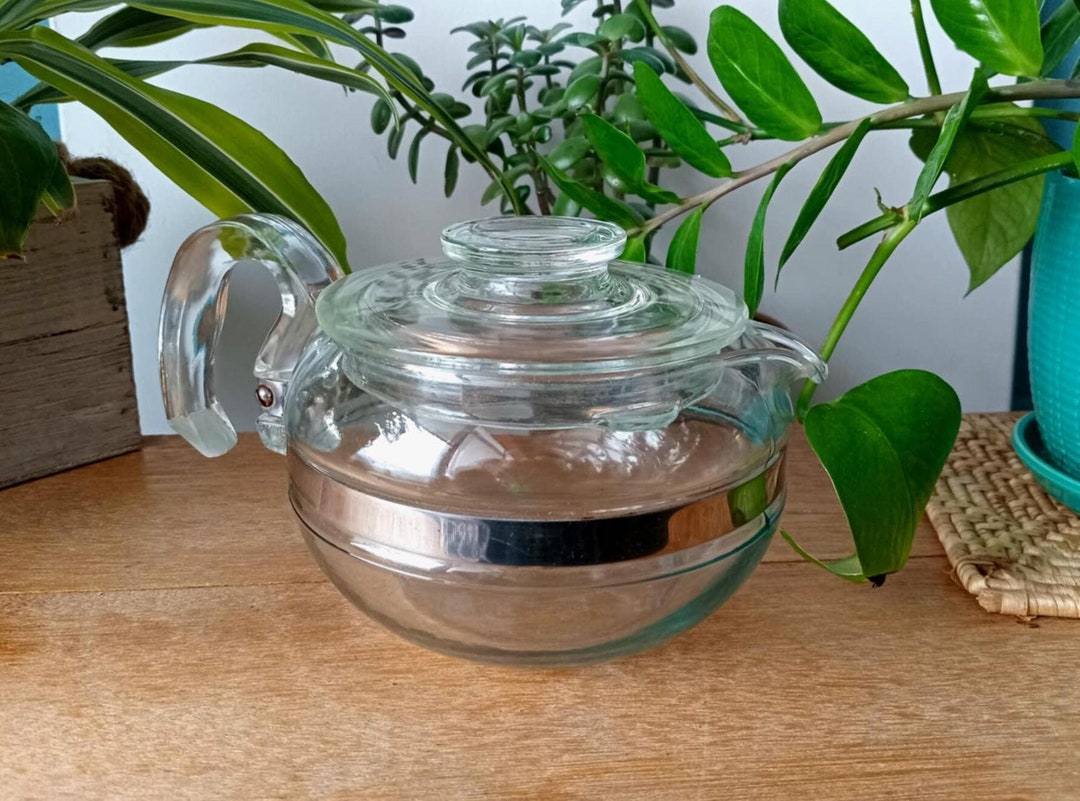 Pyrex Flameware 8446 B 6-cup Teapot Glass, Stainless Steel, Midcentury ...