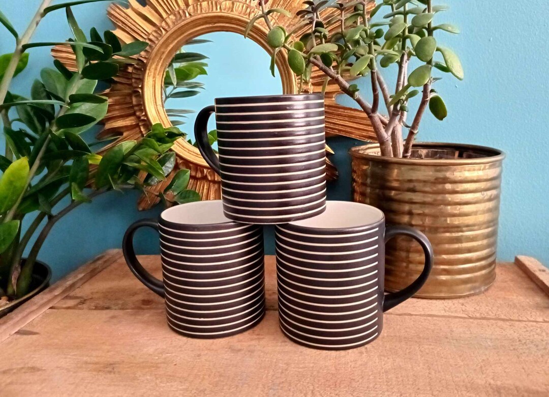Set 3 Denby Intro Stripe Coffee Mugs, Black White England, Langley ...