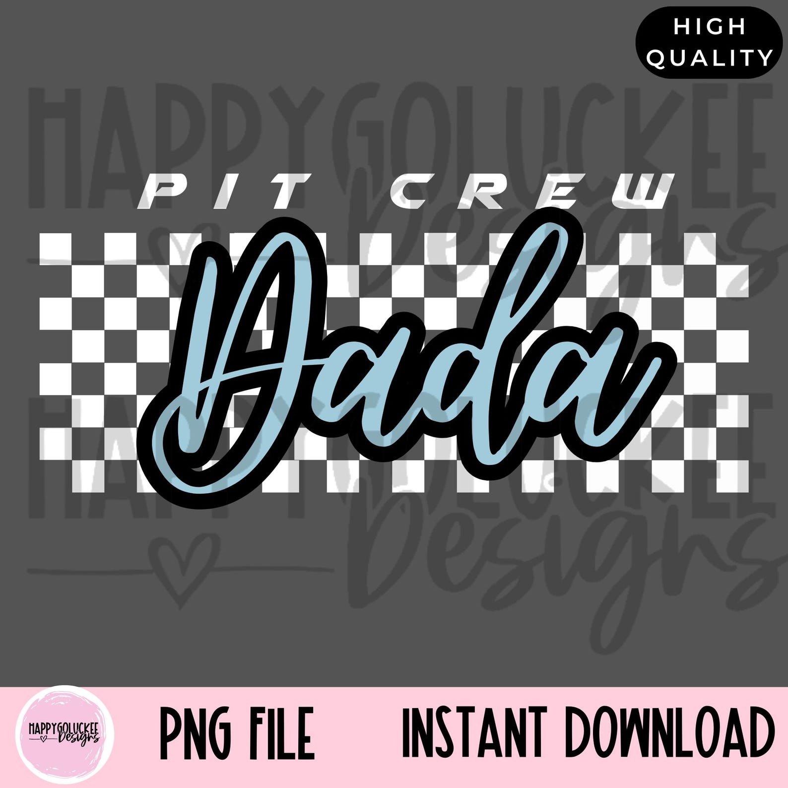 Pit Crew Dada PNG in White, Digital Download, Checkered, Light Blue and ...