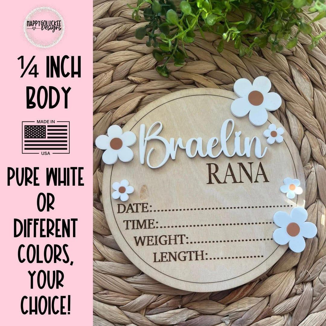 Baby Name Stats Keepsake Date Time Length Weight First Middle Wooden ...