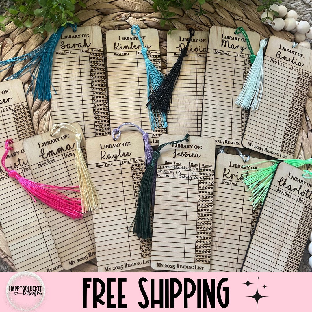 Library Card Style Bookmark, Wooden Bookmark, 2025 Reading List ...