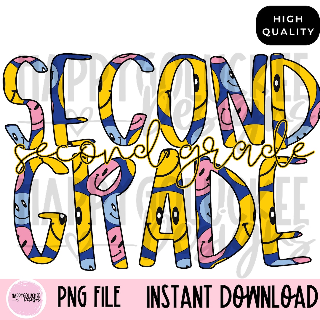 Second Grade Smiley PNG, Teachers Tshirt, Back to School, Perfect for ...