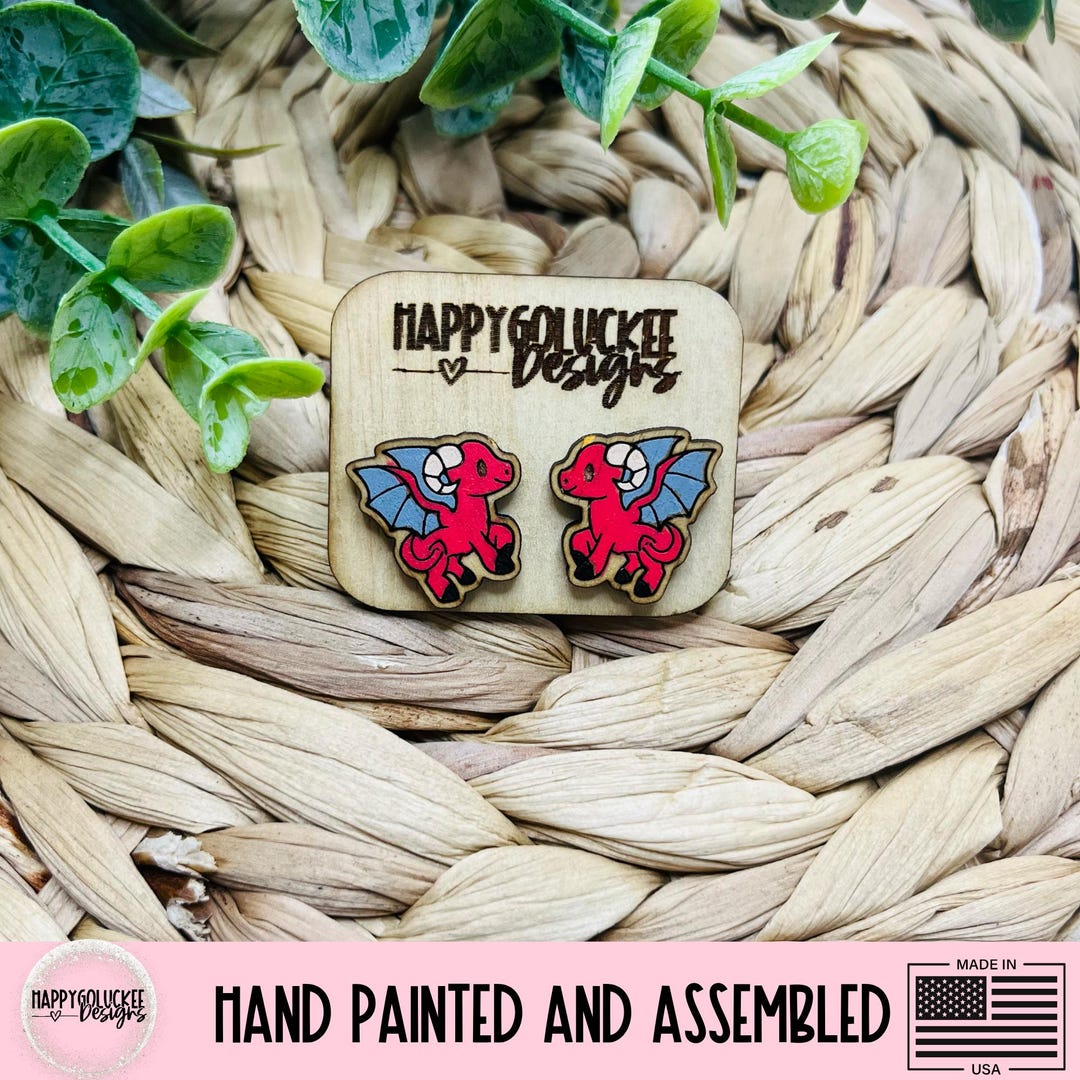 Jersey Devil Stud Earrings / Hand Painted Wood Mythical Cryptozooligy ...