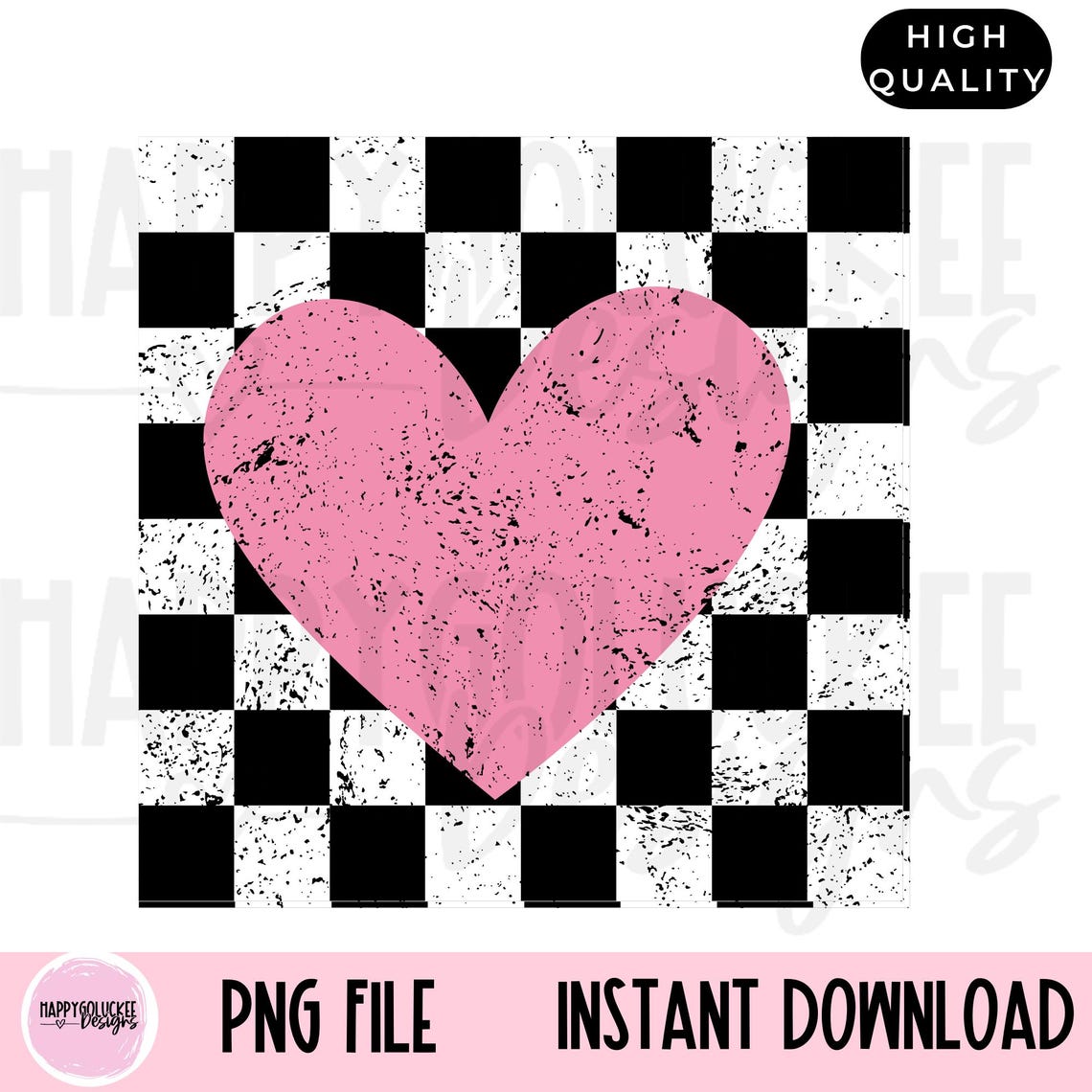 Pink Heart With Checkered Background, Distressed Checkered Valentines ...