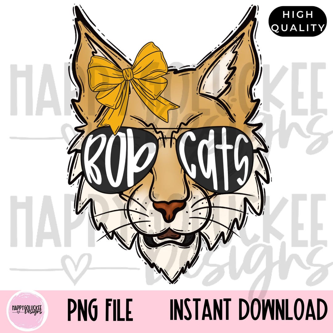 Black Yellow Bobcat PNG, Bobcat Mascot, Girly Mascot Digital Download ...