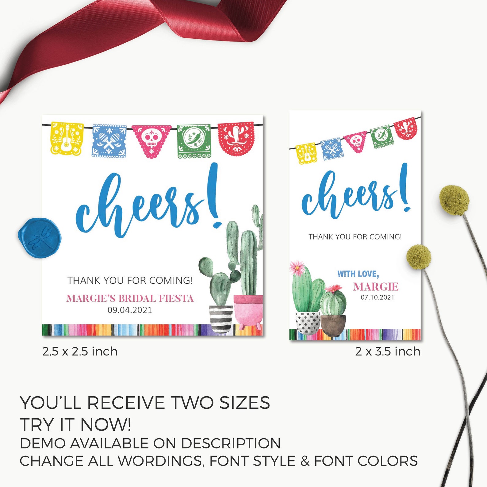 Let's Fiesta Gift Tags, Mexican Fiesta Bridal Shower, Cinco De Mayo ...