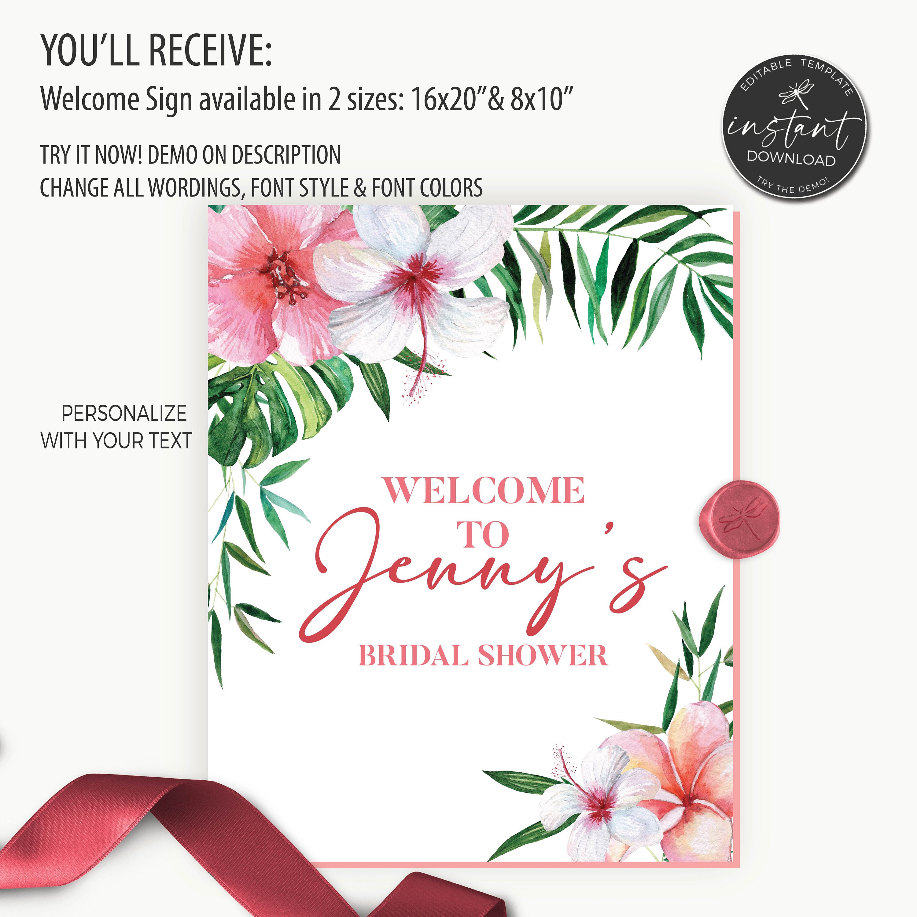 Pink Tropical Flowers Signs Aloha Summer Tropical Welcome - Etsy