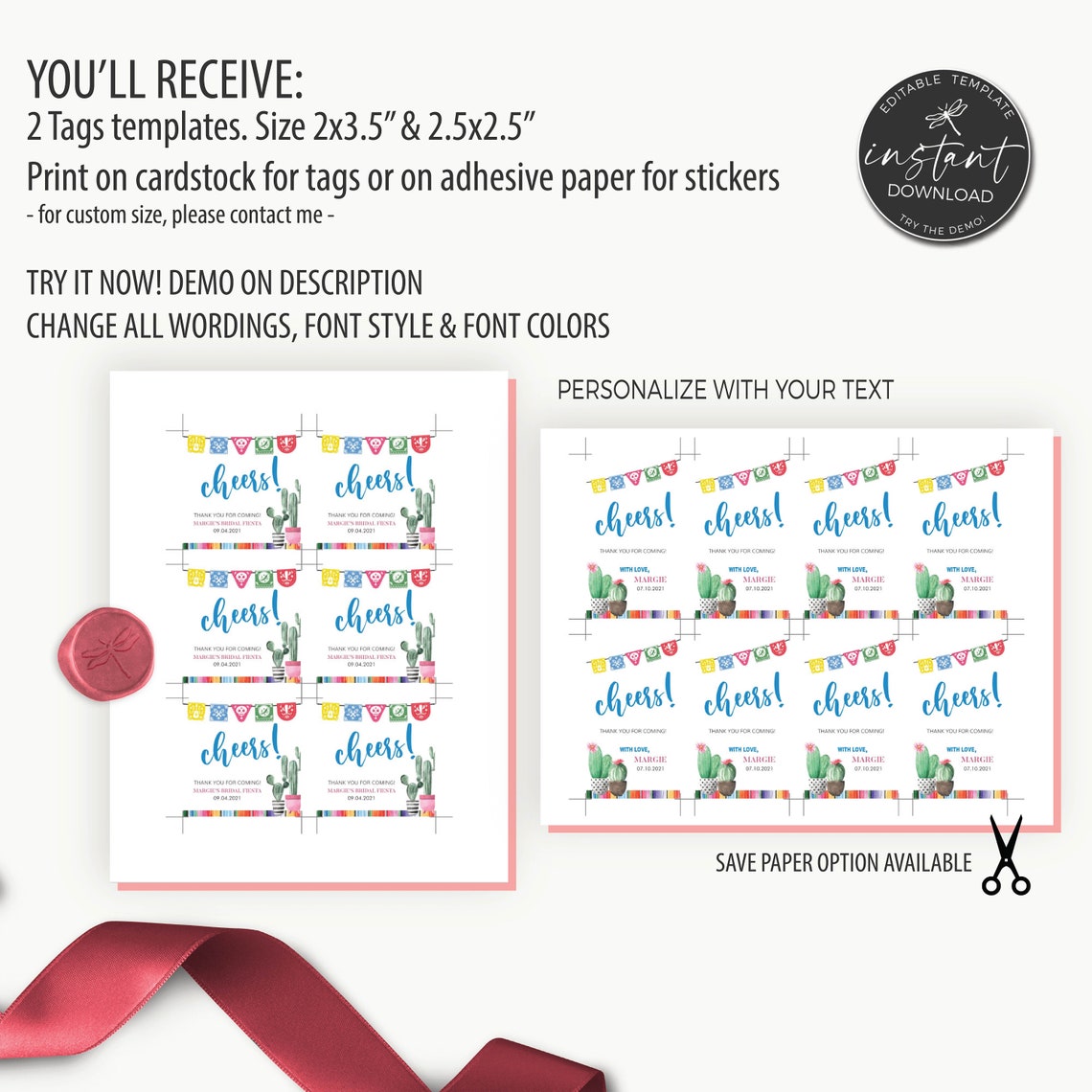 Let's Fiesta Gift Tags Mexican Fiesta Bridal Shower - Etsy