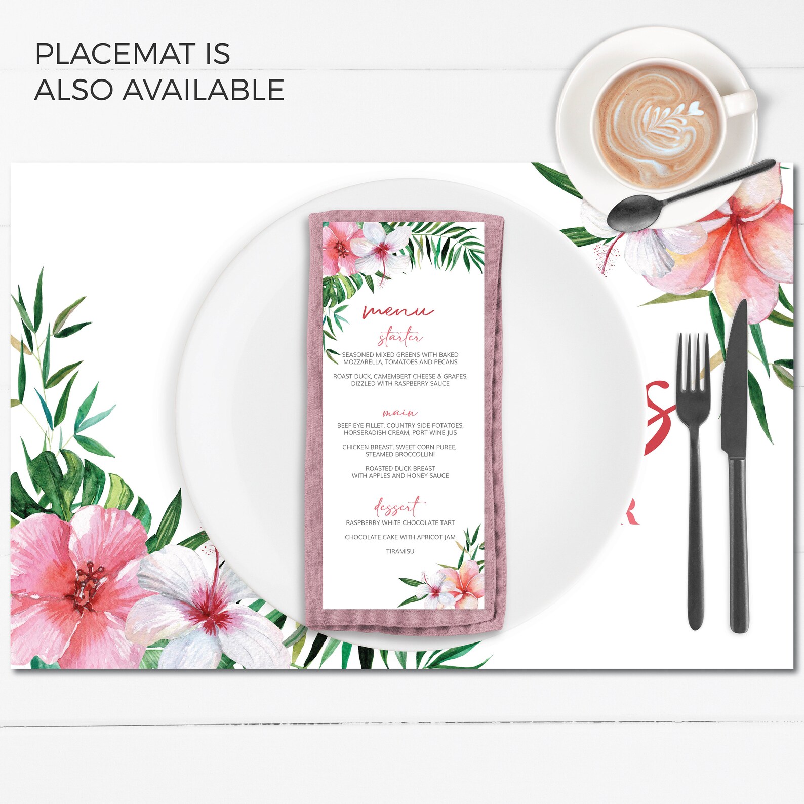 Tropical Bridal Shower Menu Cards Template Flowers Dinner - Etsy