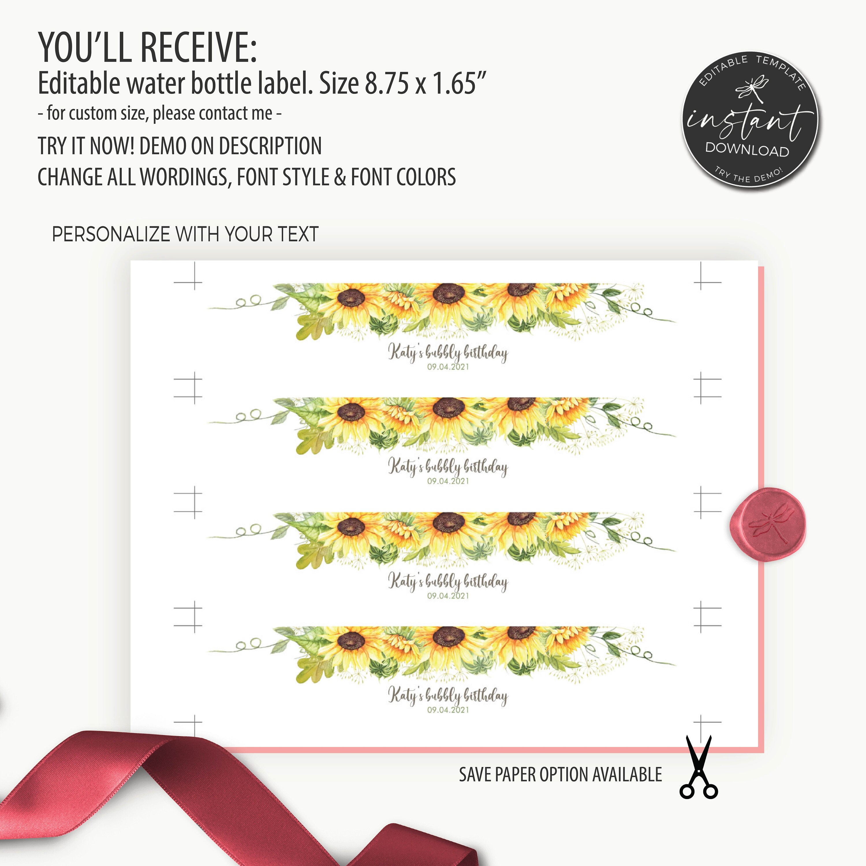 Sunflower Bridal Shower Water Bottle Labels, Sunflower Party Favors ...