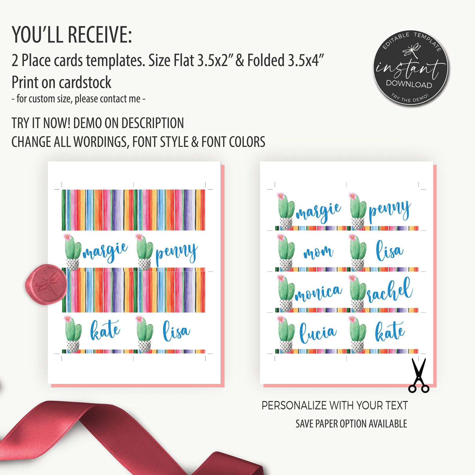 Fiesta Food Labels, Mexican Fiesta Place Cards, Cinco De Mayo, Seating ...