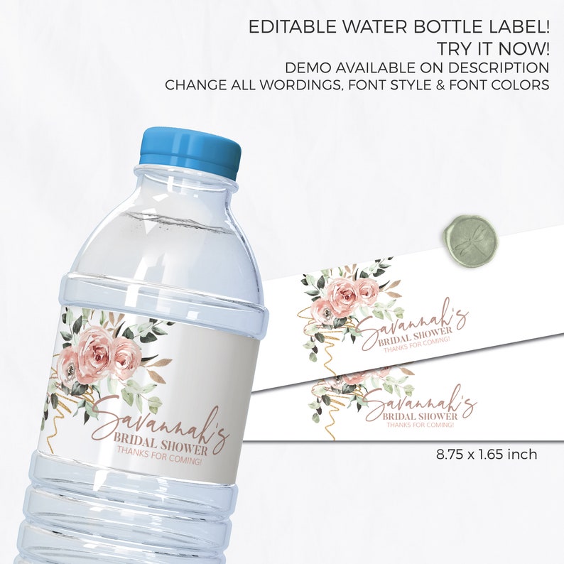 Dusty Roses Water Bottle Label Baby Shower Favors Wedding - Etsy
