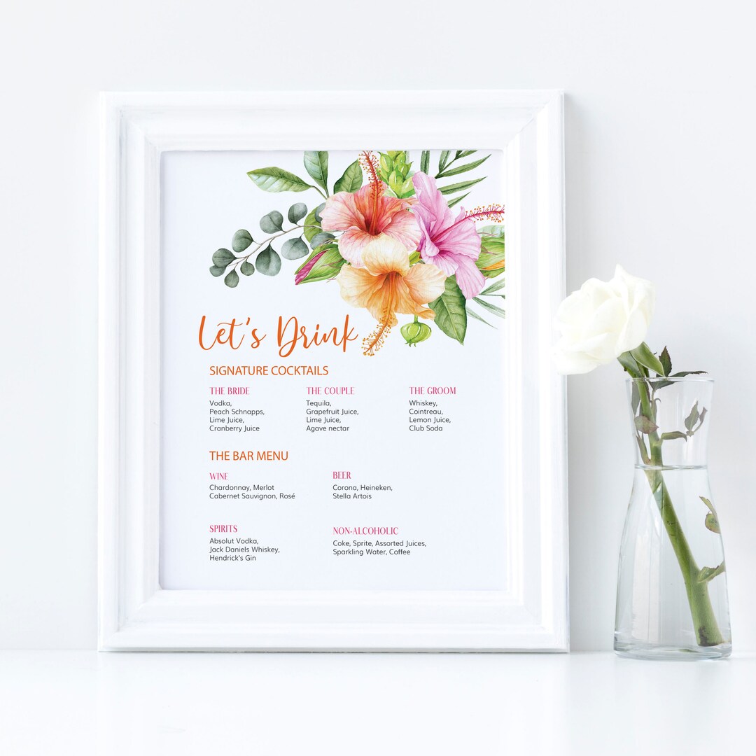 Editable Hibiscus Party Signs - Customizable Floral Signs for Weddings ...