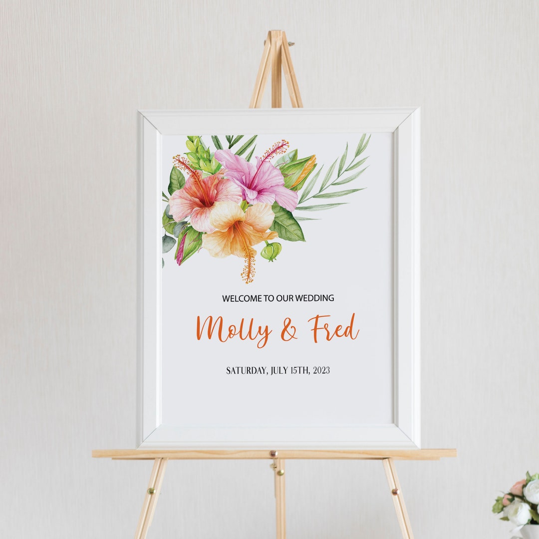 Hibiscus Welcome Sign Template | Tropical Welcome Sign | Summer Bridal ...