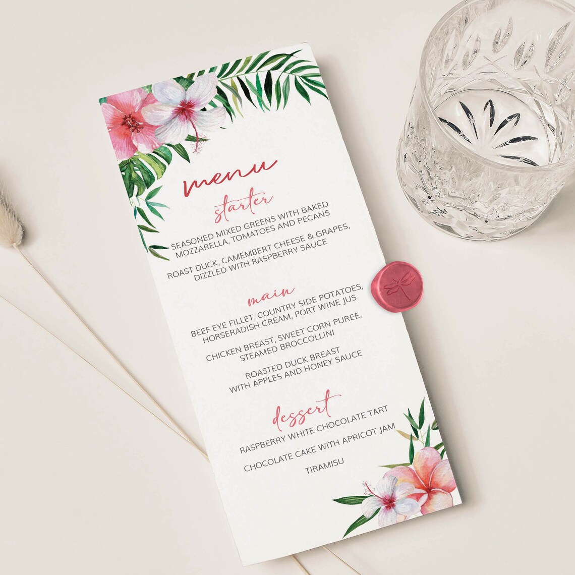 Tropical Bridal Shower Menu Cards Template Flowers Dinner - Etsy