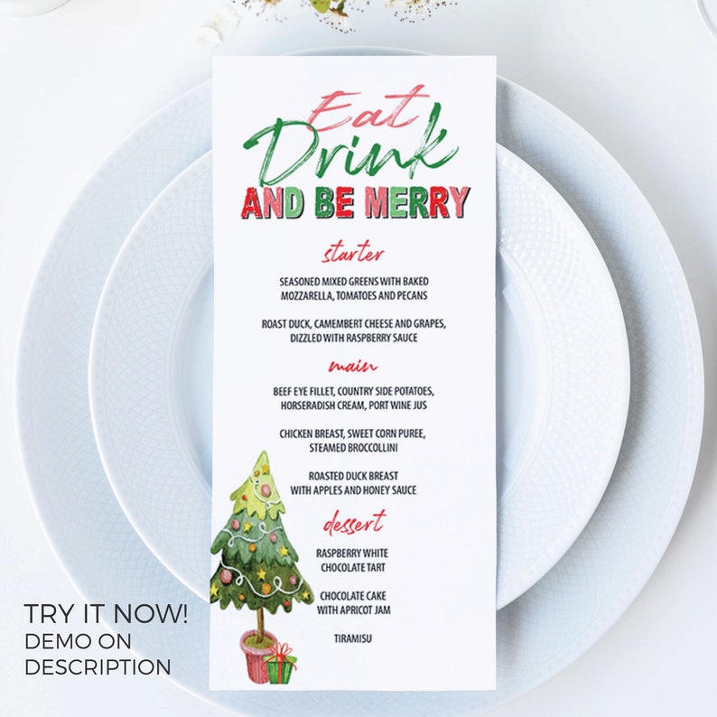 Personalized Christmas Tree Menu Eat Drink Be Merry Christmas Menu ...