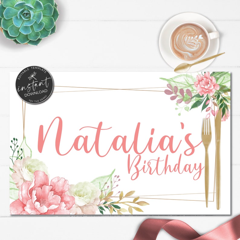 Pink Flowers Placemats • Bridal Shower Floral Blush Roses ...