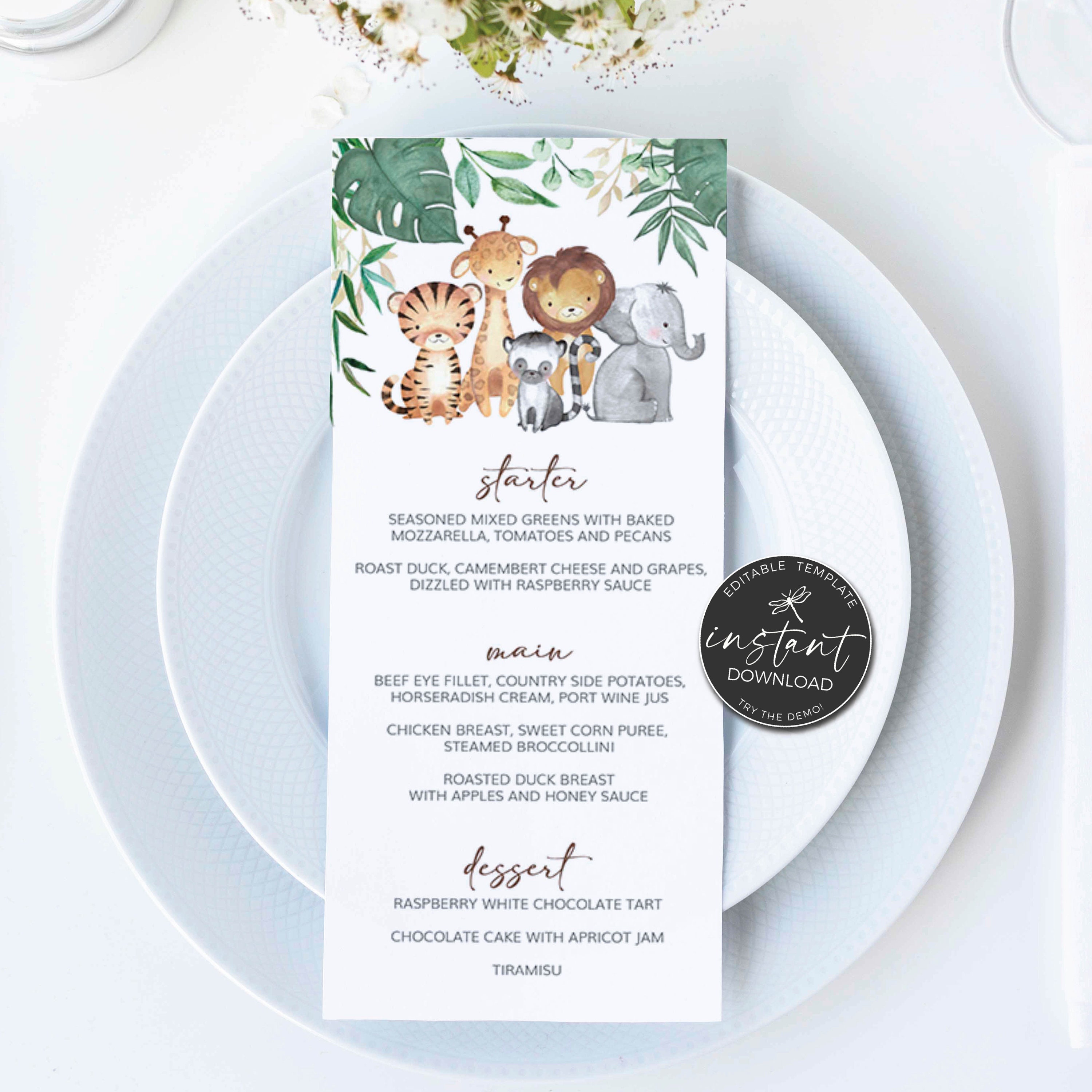 Safari Baby Shower Menu