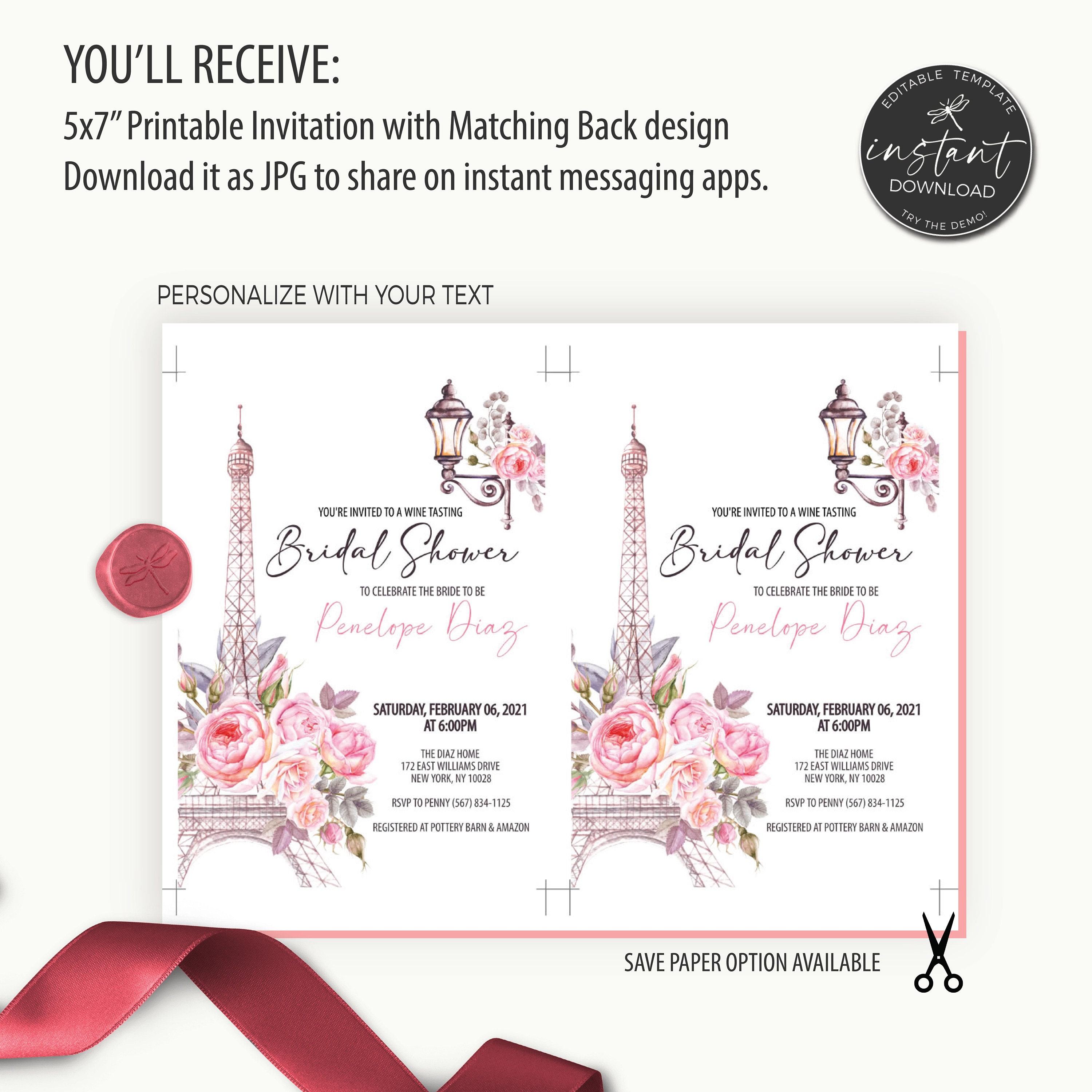Paris Bridal Shower Invitation Rose Paris Invitation French | Etsy