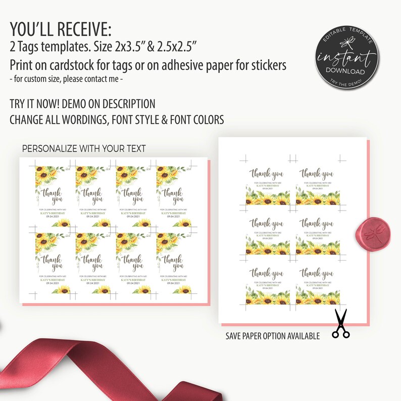 Sunflower Gift Tags Sunflower Tags Rustic Gift Tags Floral - Etsy