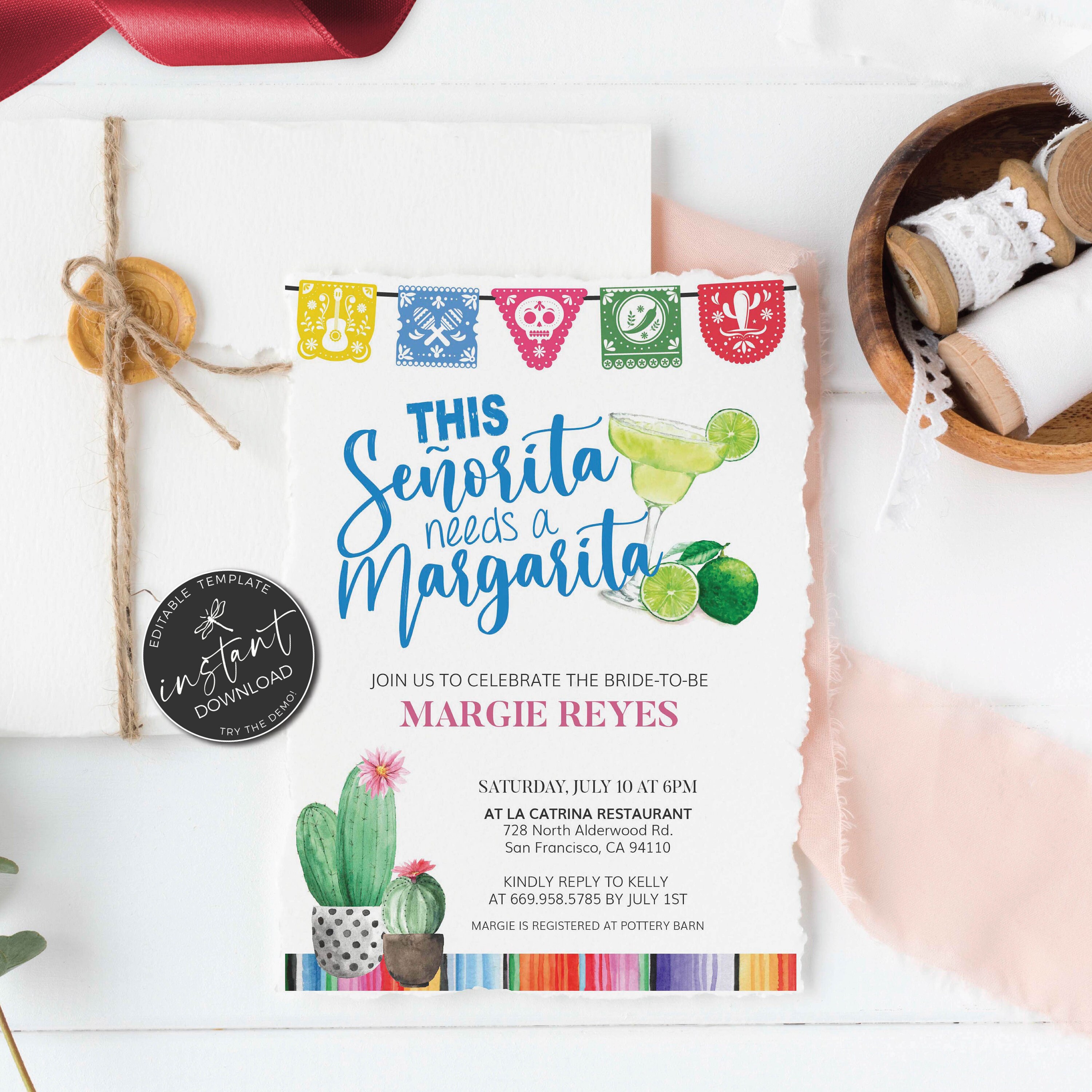 Margarita Invitation Mexican Fiesta Invitation Fiesta Flags | Etsy