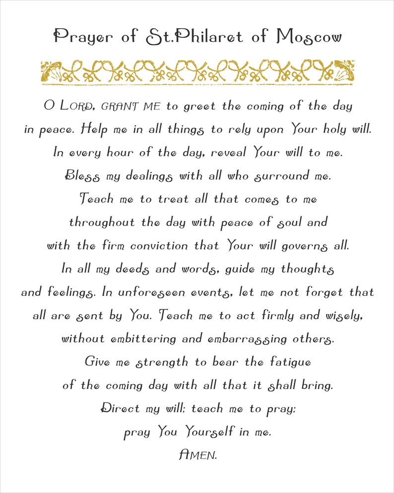 Prayer of St. Philaret of Moscow, Greet the Day in Peace Prayer ...