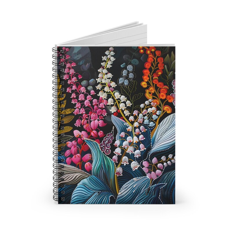 Neon Lily of the Valley Printed Embroidery Look Journal, Spiral Journal ...