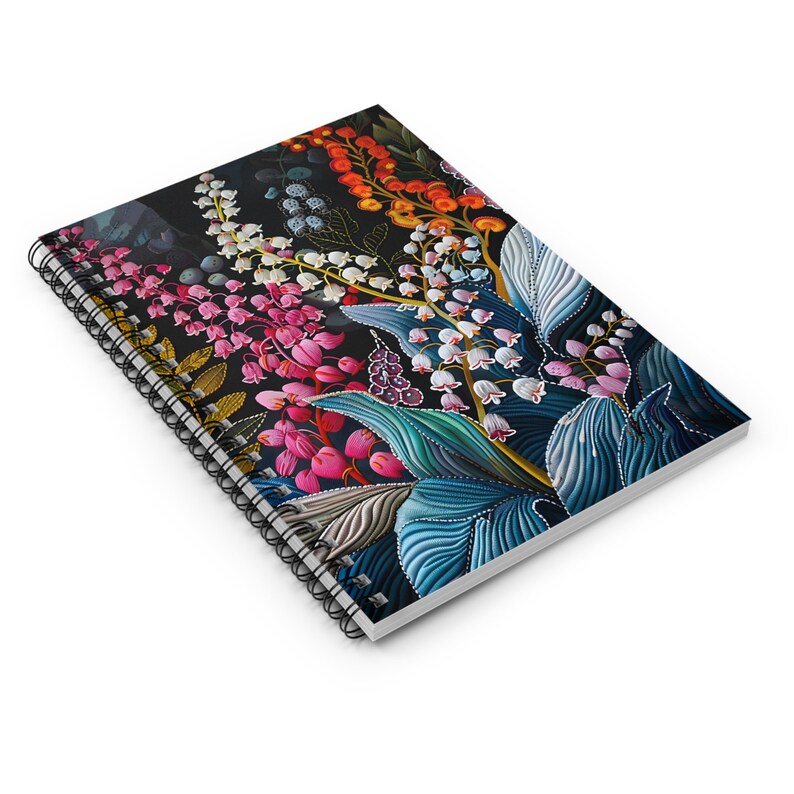 Neon Lily of the Valley Printed Embroidery Look Journal, Spiral Journal ...