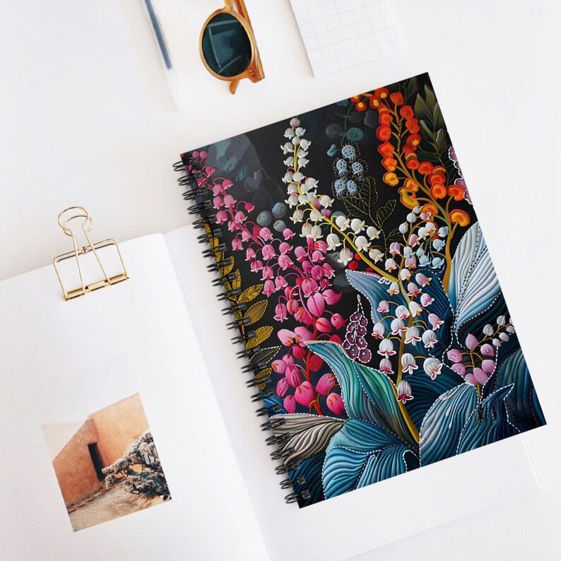 Neon Lily of the Valley Printed Embroidery Look Journal, Spiral Journal ...