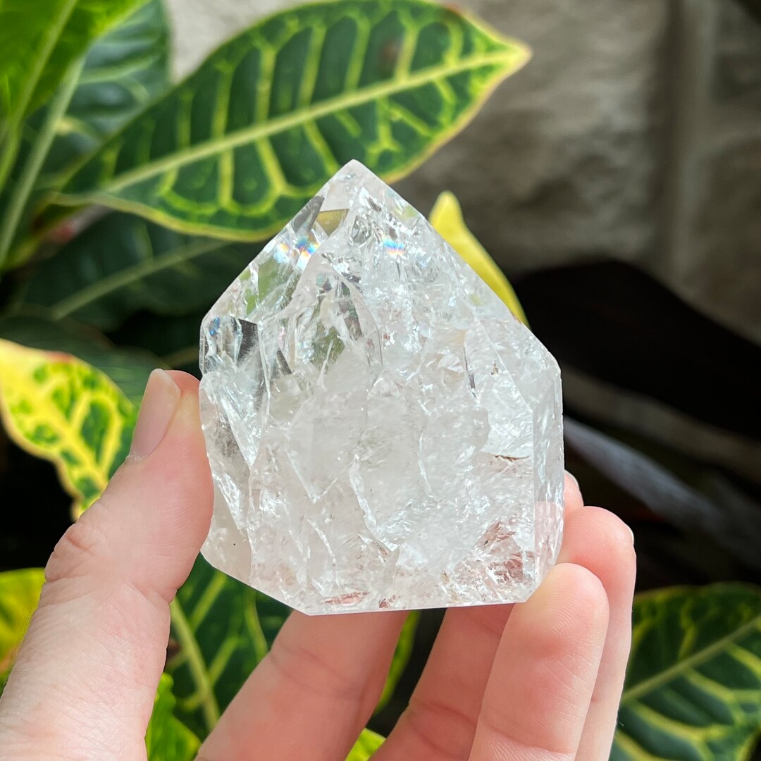 Crackle Quartz Tower for Healing Emotions, Fire and Ice Crystal Obelisk ...