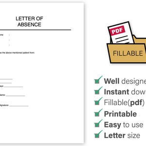 Letter of Absence Editable, Fillable Doctor Excuse Note, Fillable ...