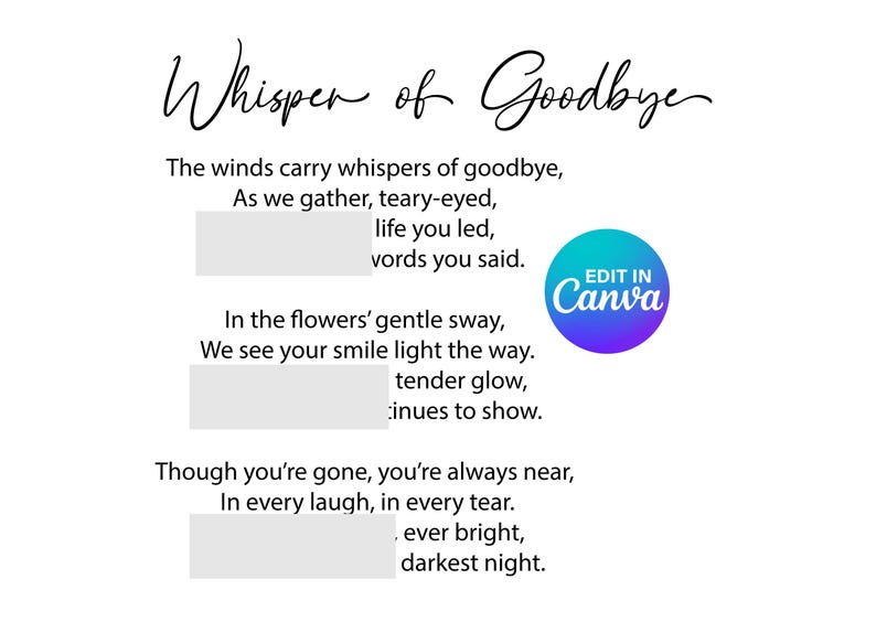 Printable Funeral Poem - Whisper of Goodbye - Inspirational Memorial ...