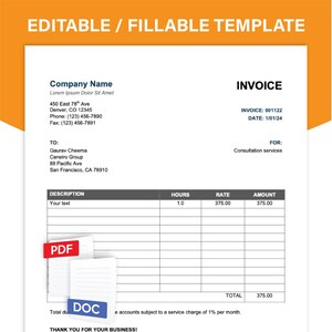 Editable Invoice Template in DOC and PDF, Microsoft Word Invoice, Blank ...