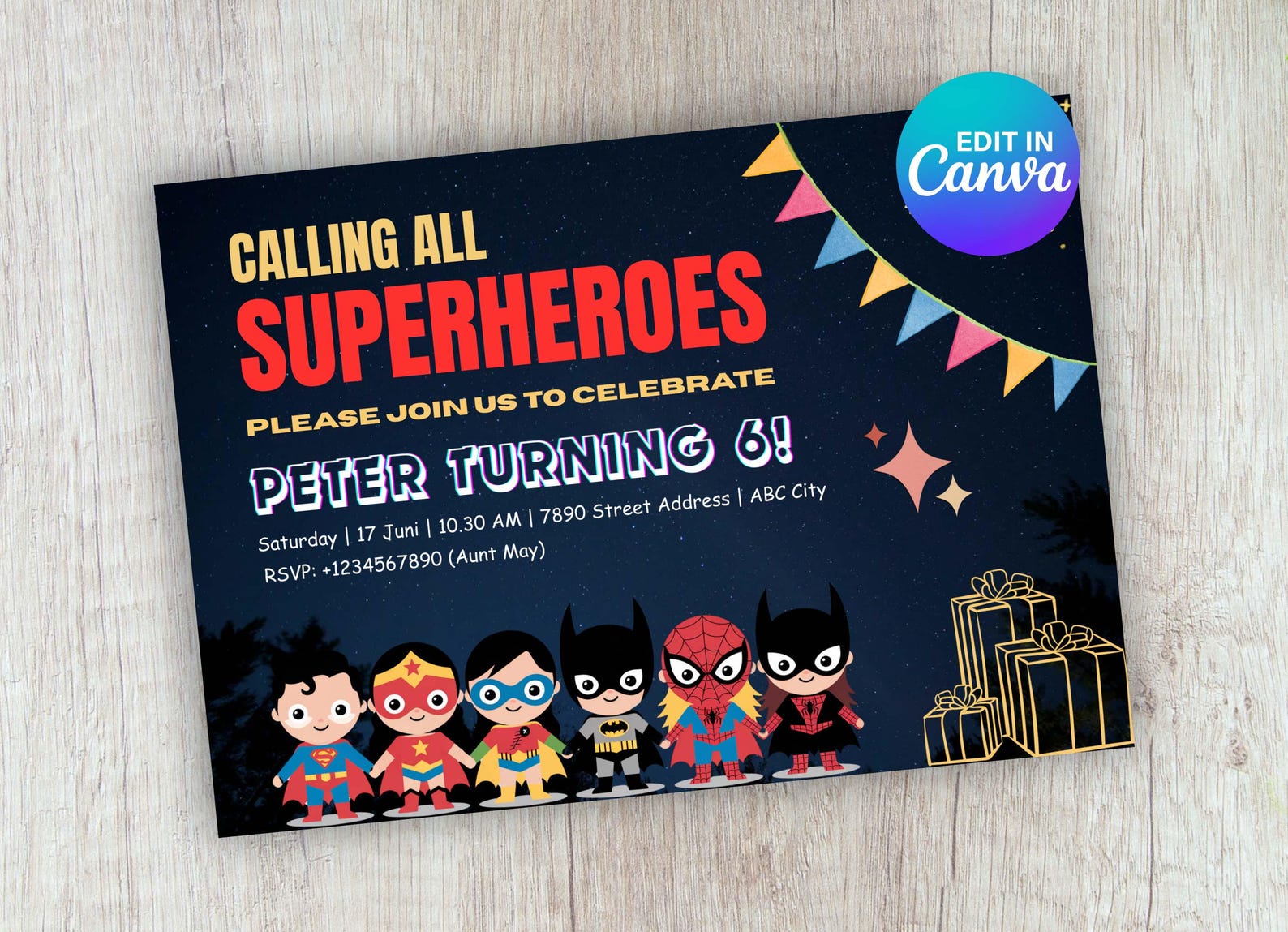 Editable Superhero Birthday Invitation Digital, Superhero Party Invite ...